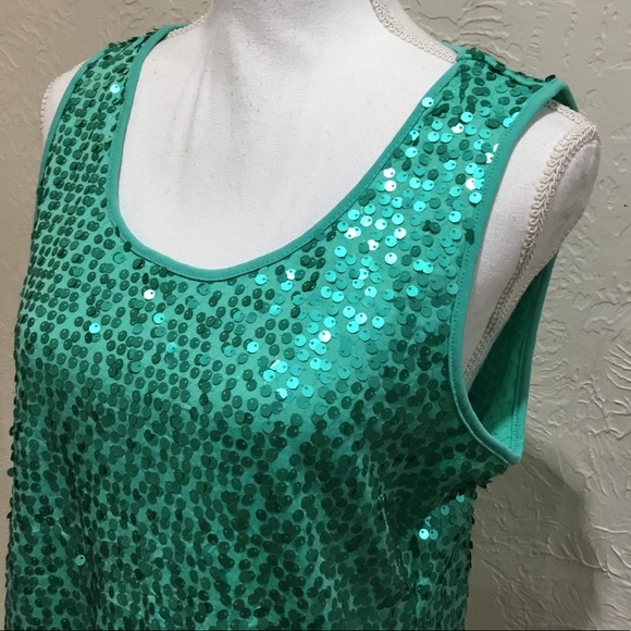 Notations | Tops | Sparkling Notations Turquoise Sequins Tank Top ...